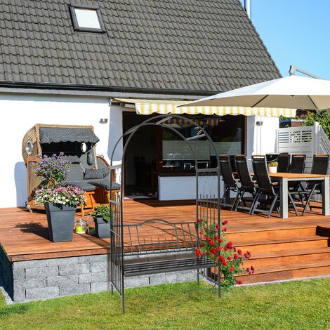 Relaxdays Rose Arch, with Bench, 203 x 114.5 x 59 cm, Arbour made of ...