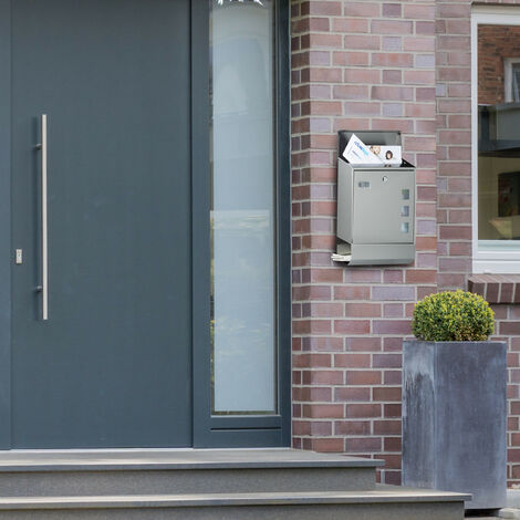 Relaxdays Stainless Steel Letterbox with Newspaper Slot, Name Plate ...