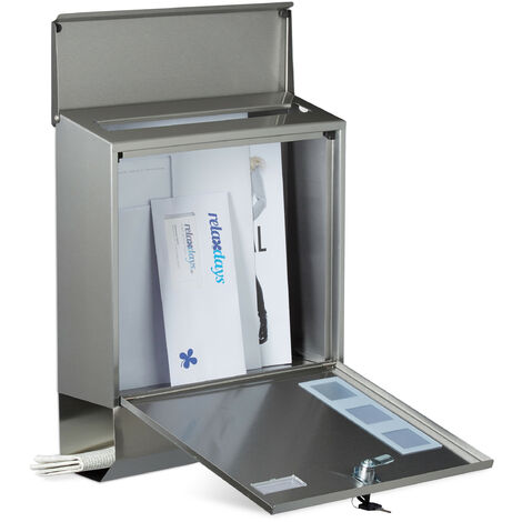 Relaxdays Stainless Steel Letterbox with Newspaper Slot, Name Plate ...