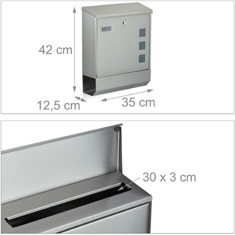 Relaxdays Stainless Steel Letterbox with Newspaper Slot, Name Plate ...
