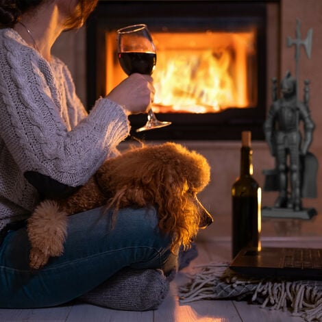 Relaxdays Modern Cast Iron Fire Irons Knight, 4-Piece Fireplace ...