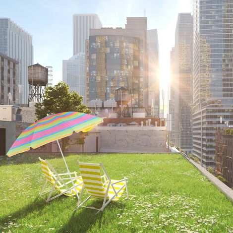 Relaxdays Striped Beach Parasol, Height-Adjustable Garden Umbrella, Sun ...