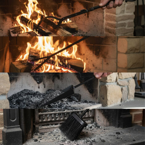 Relaxdays fireplace tool set, 5-piece, poker, shovel, ash brush, tongs ...