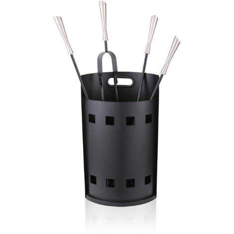 Relaxdays fireplace tool set, 5-piece, in bucket, poker, ash shovel ...