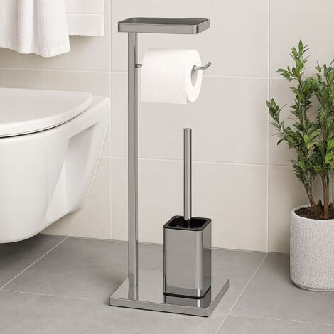 Relaxdays toilet set, freestanding, with shelf & toilet roll holder ...