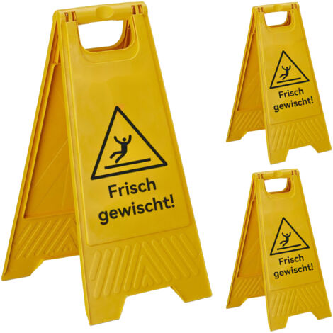 Relaxdays Freshly Mopped Foldable Warning Signs, Set of 3, Double-Sided ...