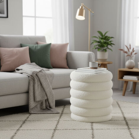Relaxdays stool with storage, teddy bouclé fabric, H x D 44 x 37 cm ...
