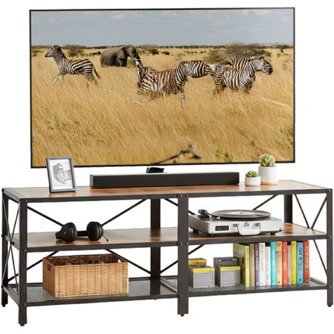 Relaxdays TV-Lowboard, 4 compartments, open TV shelf for up to 60-inch ...