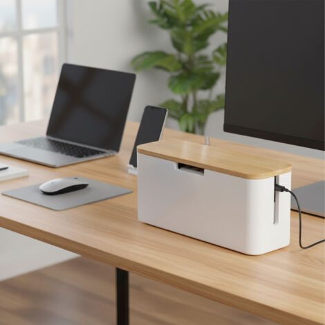 Relaxdays cable box for power strip, bamboo, lid, HWD: 14.5x34x11 cm ...