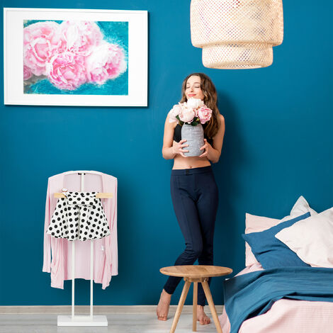 Relaxdays Valet Stand, With Wooden Shelving, Freestanding, Crease-free ...