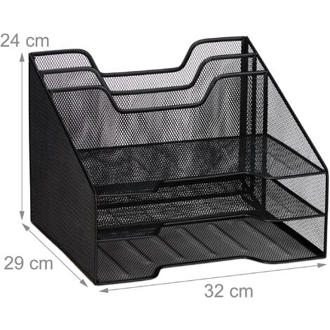 Relaxdays Document Organizer Standing With 5 Compartments Letter Rack File Holder Mesh 24x32x29 cm Black