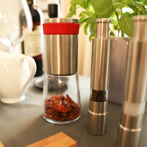 Relaxdays Chili Mill, Stainless Spice Shaker with Herb Grinder, 16 cm ...