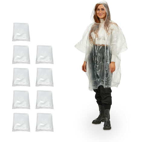 Relaxdays Rain Poncho Set of 10, With Hood, Single-Use Raincoat for ...