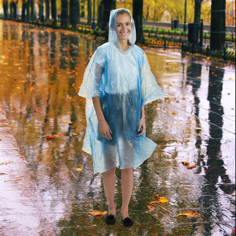 Relaxdays Rain Poncho Set of 10, With Hood, Single-Use Raincoat for ...