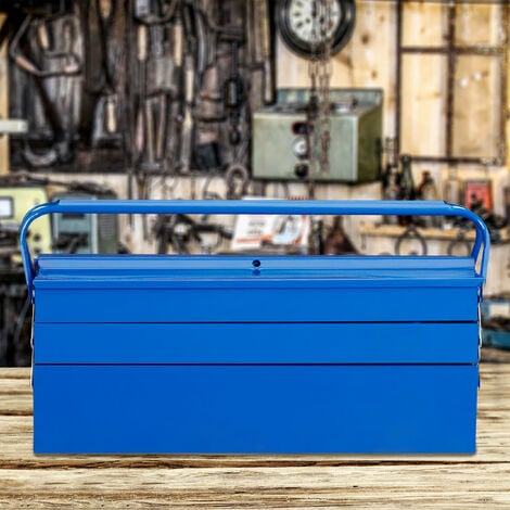 Relaxdays Empty Tool Box, 5 Compartments, With Handle, Metal, Lockable, Toolbox, HWD 21 x 53 x ...