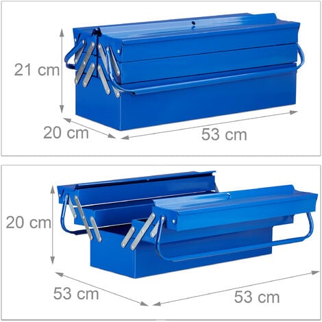 Relaxdays Empty Tool Box, 5 Compartments, With Handle, Metal, Lockable, Toolbox, HWD 21 x 53 x ...