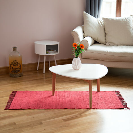 Relaxdays Red Rag Rug 70 x 140 cm with Fringes made of 100% Cotton ...