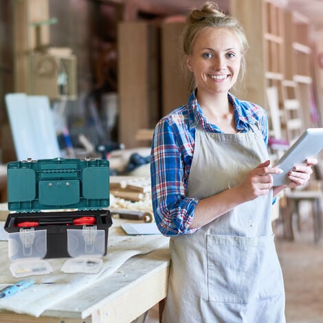Relaxdays Empty Tool Box, With Handle, Plastic, Lockable, Toolbox, HWD 13 x 33 x 18 cm, Black-Green