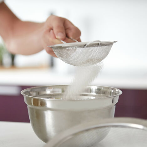 Relaxdays Kitchen Sieve Set of 3, ∅ 7, 12 & 18 cm, With Handle, Flour ...