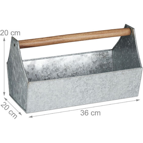 Relaxdays Zinc Box With Wooden Handle, Decor - Tool Box, Flowers ...