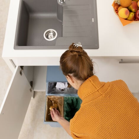 Relaxdays Built-In Kitchen Bin, 3-Compartment Waste Separation System ...