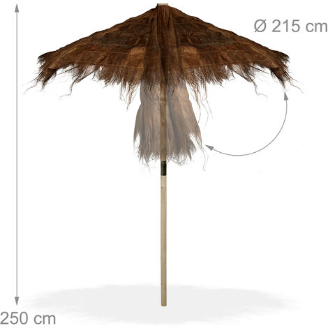 Relaxdays Hawaii Parasol, Handmade, Beach and Pool Umbrella, Fir Wood ...