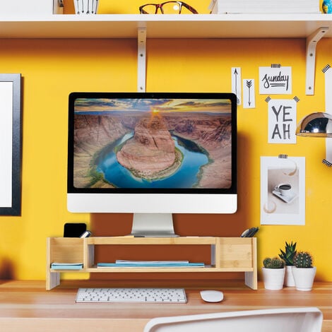 Relaxdays Monitor Stand Bamboo, Screen Raiser with Compartments, HWD 15 ...