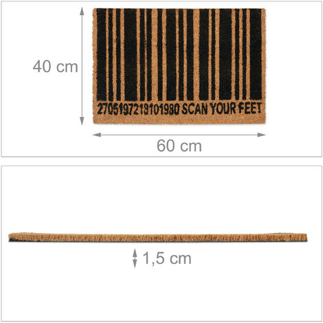 Relaxdays Barcode Bar Code Welcome Doormat Coir, 40 x 60 cm, Door Mat ...