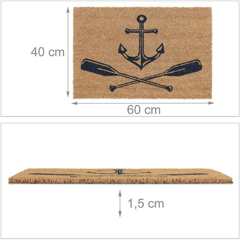 Relaxdays Nautical Anchor and Oars Doormat Coir , 40x60 cm, Door Mat ...