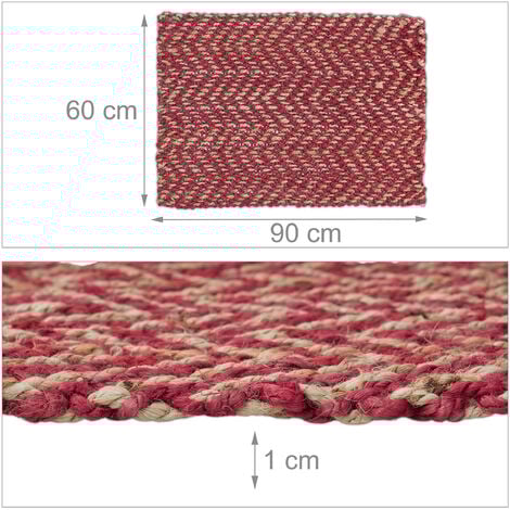 Relaxdays Jute Rug, 60 x 90 cm, Handwoven Mat, Natural Fibres, Hallway ...