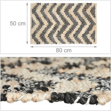 Relaxdays Small Runner Rug, Cotton & Jute, 50x80 cm, Non-slip, Hand-woven, Carpet Hallway ...