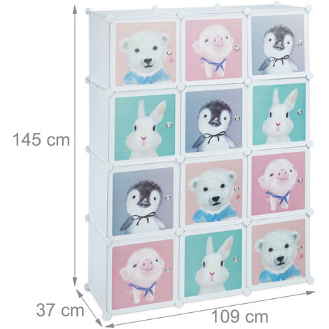 Relaxdays Plug-in Shelving Unit for Children, 8 Compartments, Doors ...