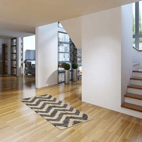 Relaxdays Boho Runner Rug, Jute, Non-slip, Hand-Woven, for Hallway, Kitchen, Zigzag Pattern, 70 ...