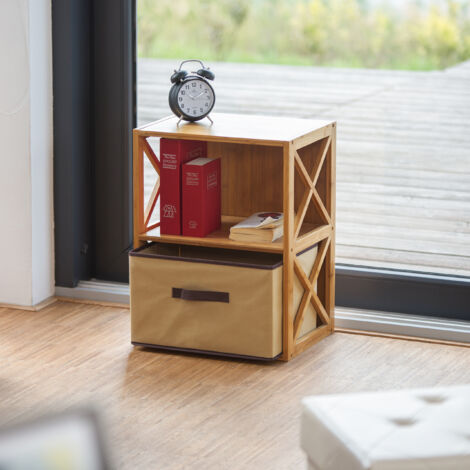 2x Bamboo Shelf with Basket, 2 Tiers, Wooden Freestanding Bathroom Rack ...