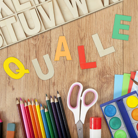 Relaxdays Wooden Letter Set, 104 Pieces, Capital A-Z, Signs, 5.5 cm ...