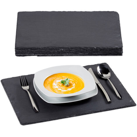 Set of 48 Relaxdays Slate Tiles, Large Serving Plates Made Of Slate ...