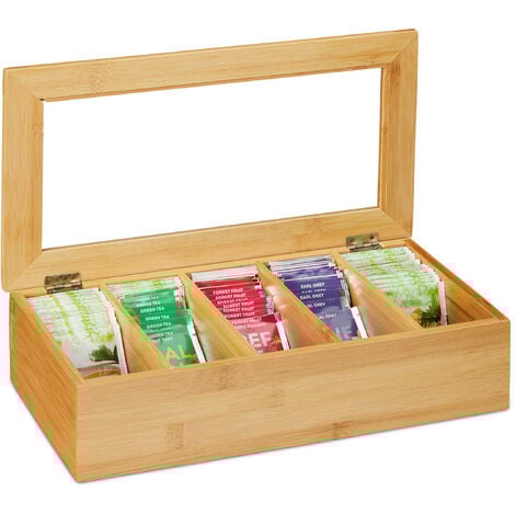 Relaxdays Tea Box, 5 Compartments, Organiser Chest, H x W x D: 9 x 37 x ...