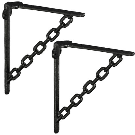 Relaxdays Shelf Brackets, Cast Iron, Set of 2, Rack Support, Chain ...