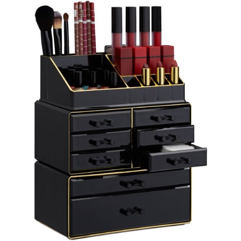 Set of 2 Relaxdays Makeup Organizers with Drawers, Stacking Makeup and ...