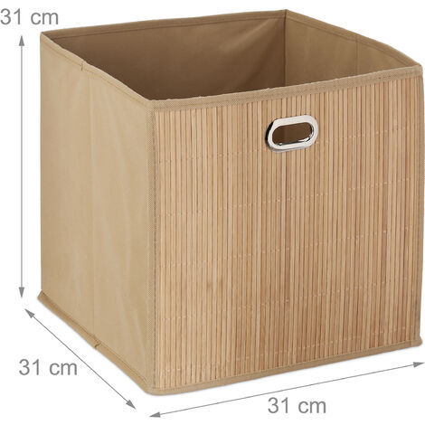 Relaxdays Bamboo Storage Basket, Bathroom & Bedroom Organiser, Cube ...