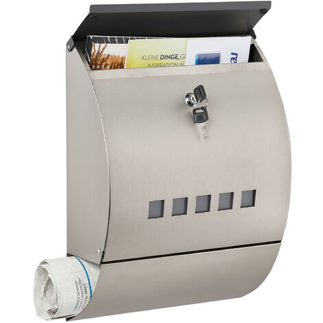 Relaxdays Mailbox Stainless Steel, Letter Box with Newspaper ...