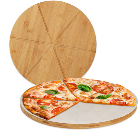 16x Bamboo Pizza Board, Set of 16, Round Serving Plate, 33 cm Ø, incl ...