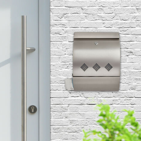 Relaxdays Mailbox Stainless Steel, Letter Box with Newspaper ...