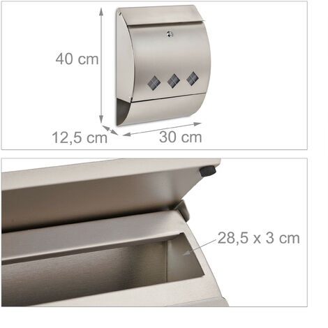 Relaxdays Mailbox Stainless Steel, Letter Box with Newspaper ...