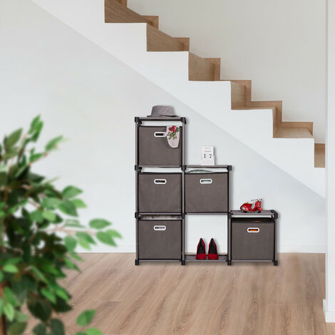 Relaxdays Storage Cube, Step Shelf Cube Boxes, 6 Compartments, Tiered ...