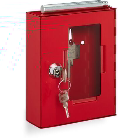 Relaxdays Emergency Key Box, with Glass Pane & Hammer, Lockable, Metal ...