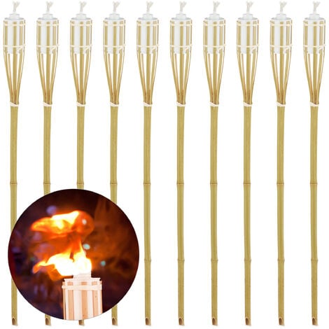 Relaxdays Set Of 10 Garden Oil Torches, With Replacable Wicks, Bamboo ...