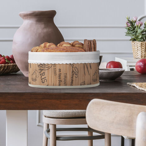Relaxdays Bread Basket, Paris Design, Bamboo, Removable Fabric Insert ...