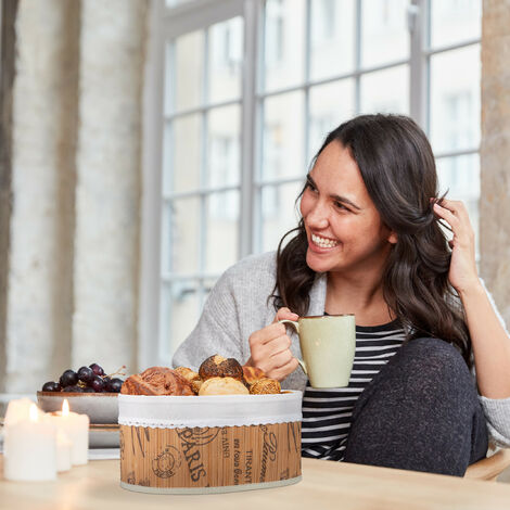 Relaxdays Bread Basket, Paris Design, Bamboo, Removable Fabric Insert ...