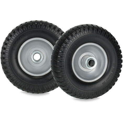 Relaxdays Wheelbarrow Wheels 2.50-4, Set of 2, Solid Rubber, Steel Rim ...